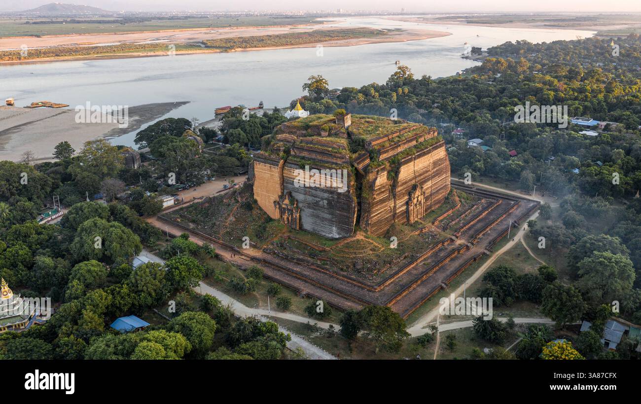 Aerial view of Mingun Pahtodawgyi, massive monument stupa, Sagaing ...