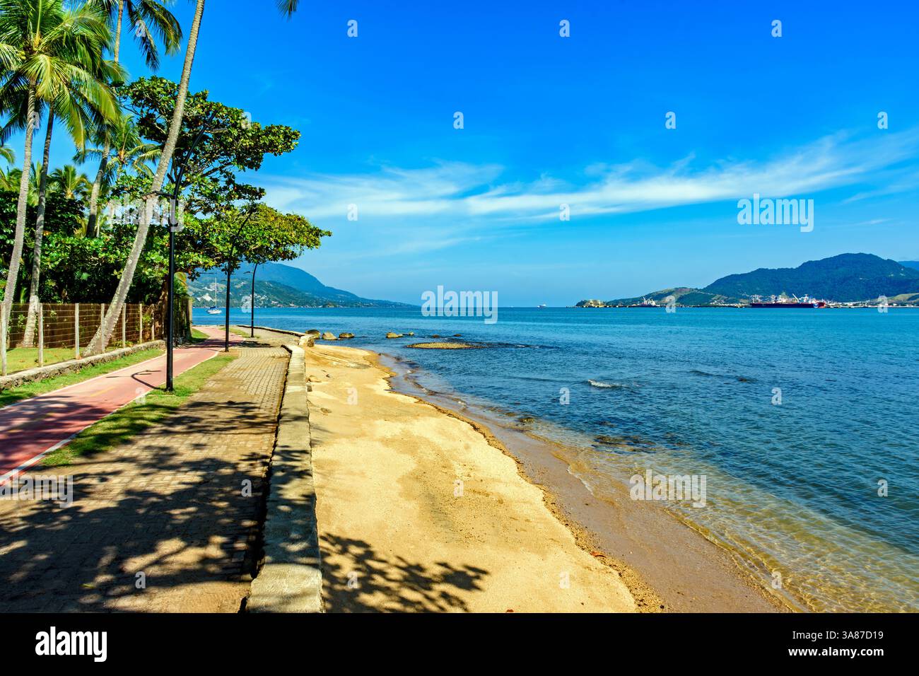 The coastline of the city of Ilhabela and the port of Sao Sebastiao on ...