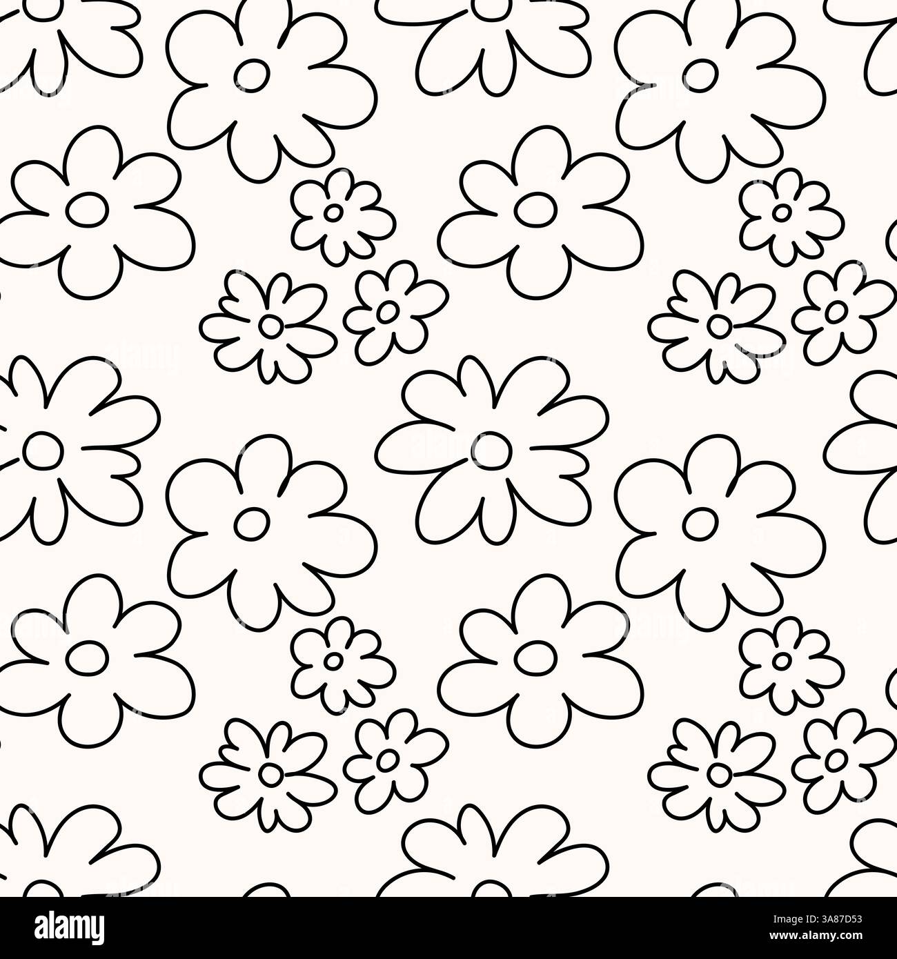 Hand drawn outline flowers seamless pattern. Spring summer flower ...