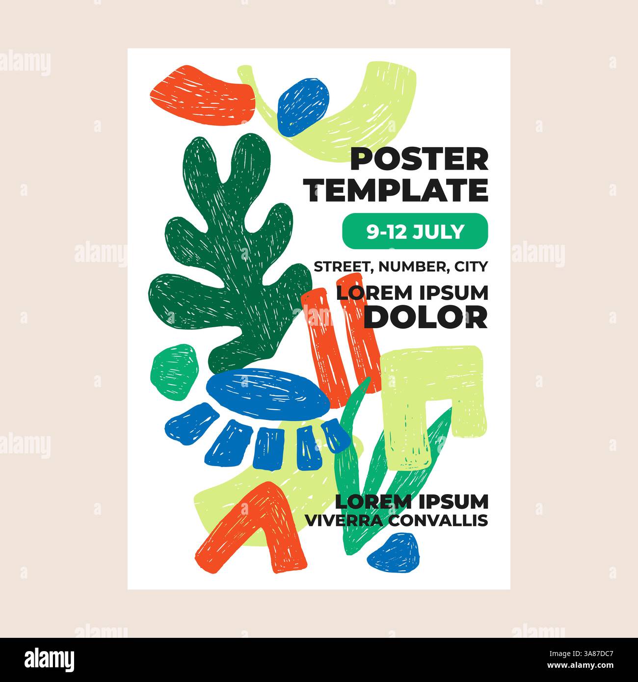 Crayon abstract geometric shapes poster template. Trendy flyer with fun ...