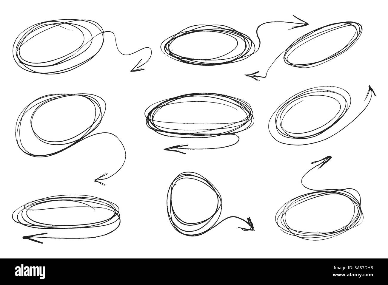 Doodle Cicle Highlights with Arrows. Messy tangled ovals and bubble ...