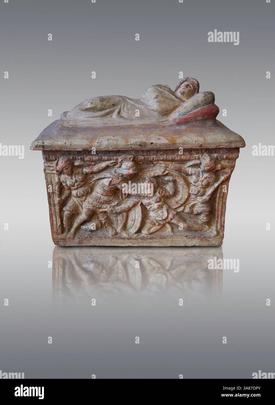 Etruscan small painted terracotta cinerary urn (cineraria) produced in ...