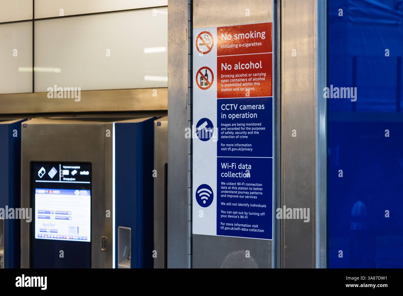 Passenger Guidelines and Safety Notices at London Tube Station Stock ...