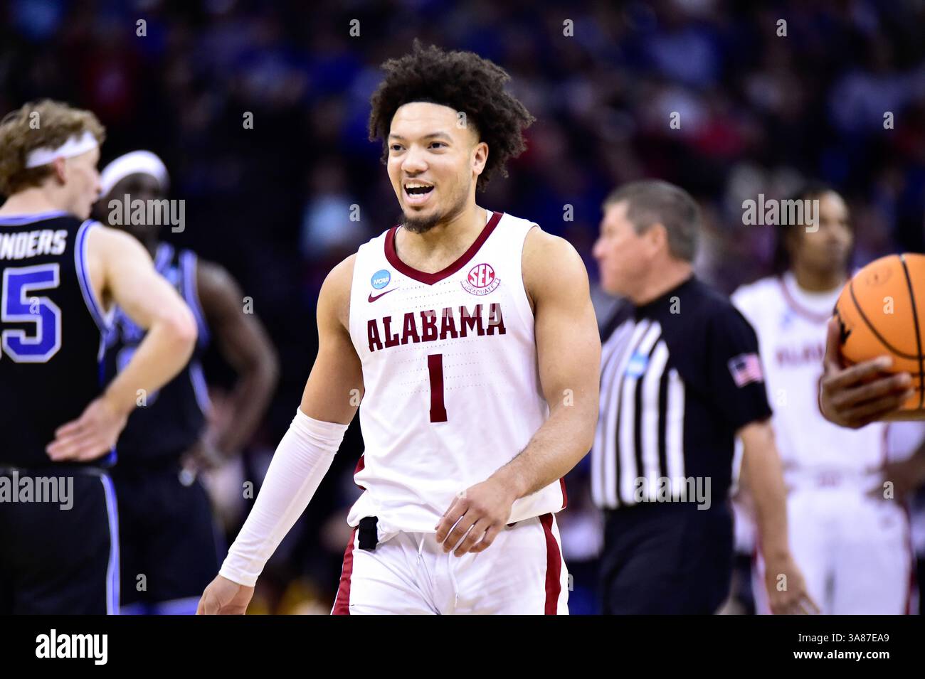 Newark, USA. 27th Mar, 2025. Alabama's Mark Sears (1) during the East ...