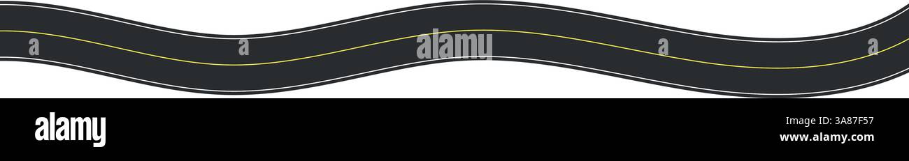 Winding road top view, curved highway path with lane markings, long ...