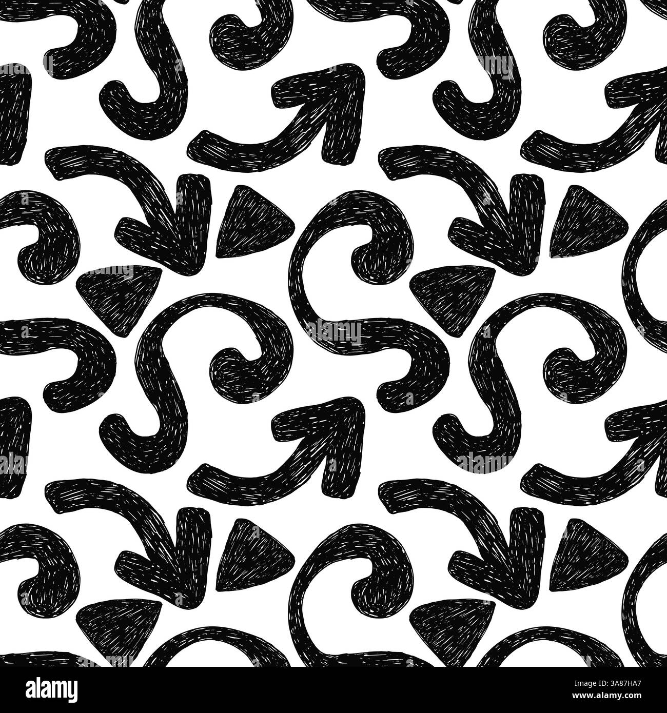 Seamless pattern with bold arrows and squiggle shapes in trendy crayon ...