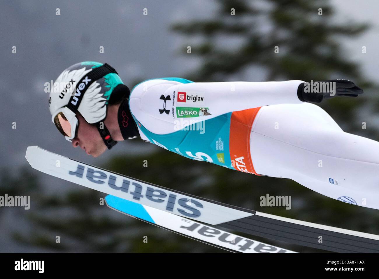 Slovenia's Anze Lanisek competes during HS240 individual ski flying ...