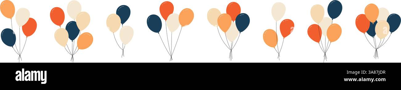 Bundle of balloons with strings, simple doodle outline, floating party ...