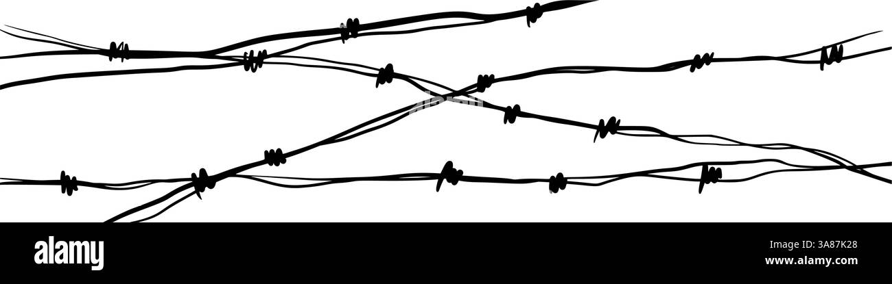 Barbed wire fence vector silhouette, military border or prison security ...