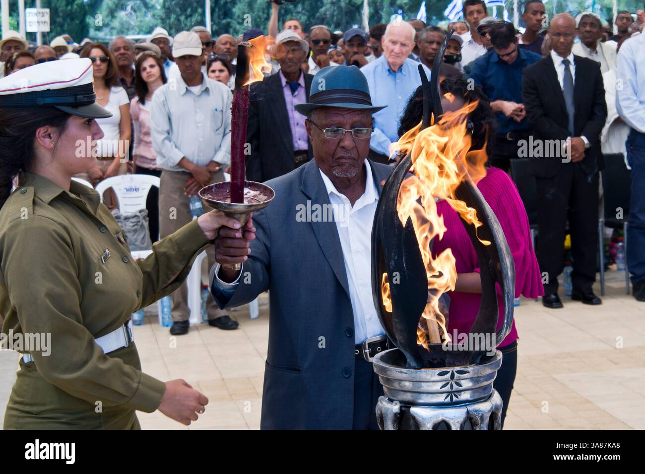 May 08, 2013 - Jerusalem, Israel - An Ethiopian man lights a ceremonial ...