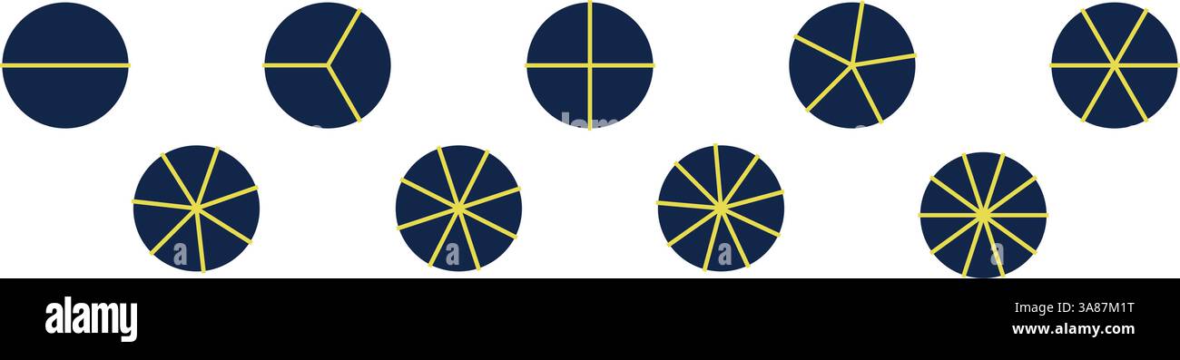 Colorful pie chart set with divided sections, circular infographic elements, geometric data ...