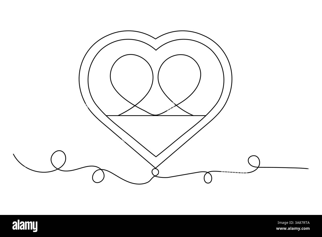 Love shape continuous one line art drawing of hard shape outline line vector illustration Stock ...