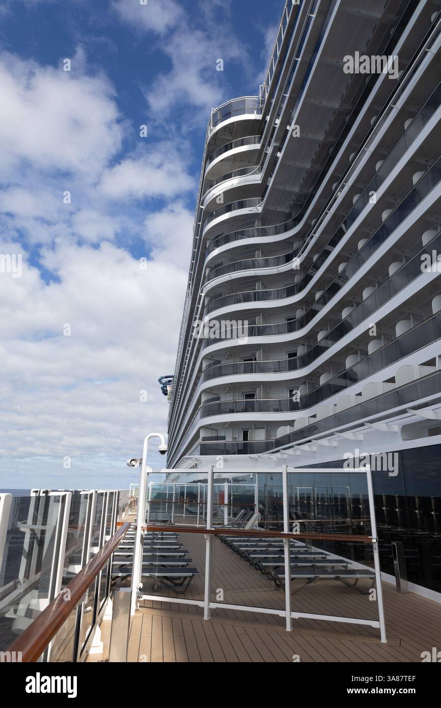 Cruise ship deck view. Upper level. Blue sky Stock Photo - Alamy
