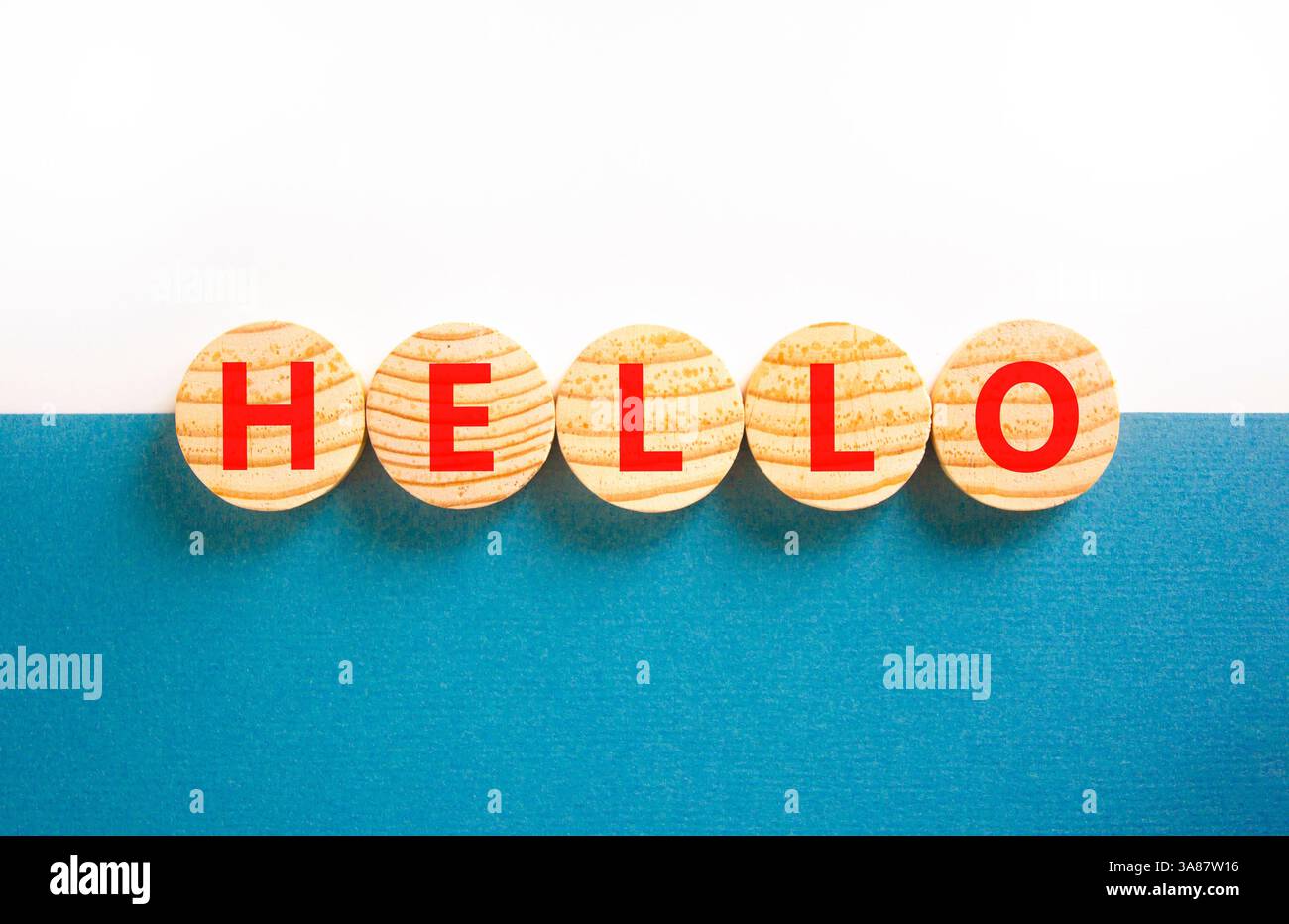 Hello symbol. Concept word Hello on beautiful wooden circles. Beautiful ...