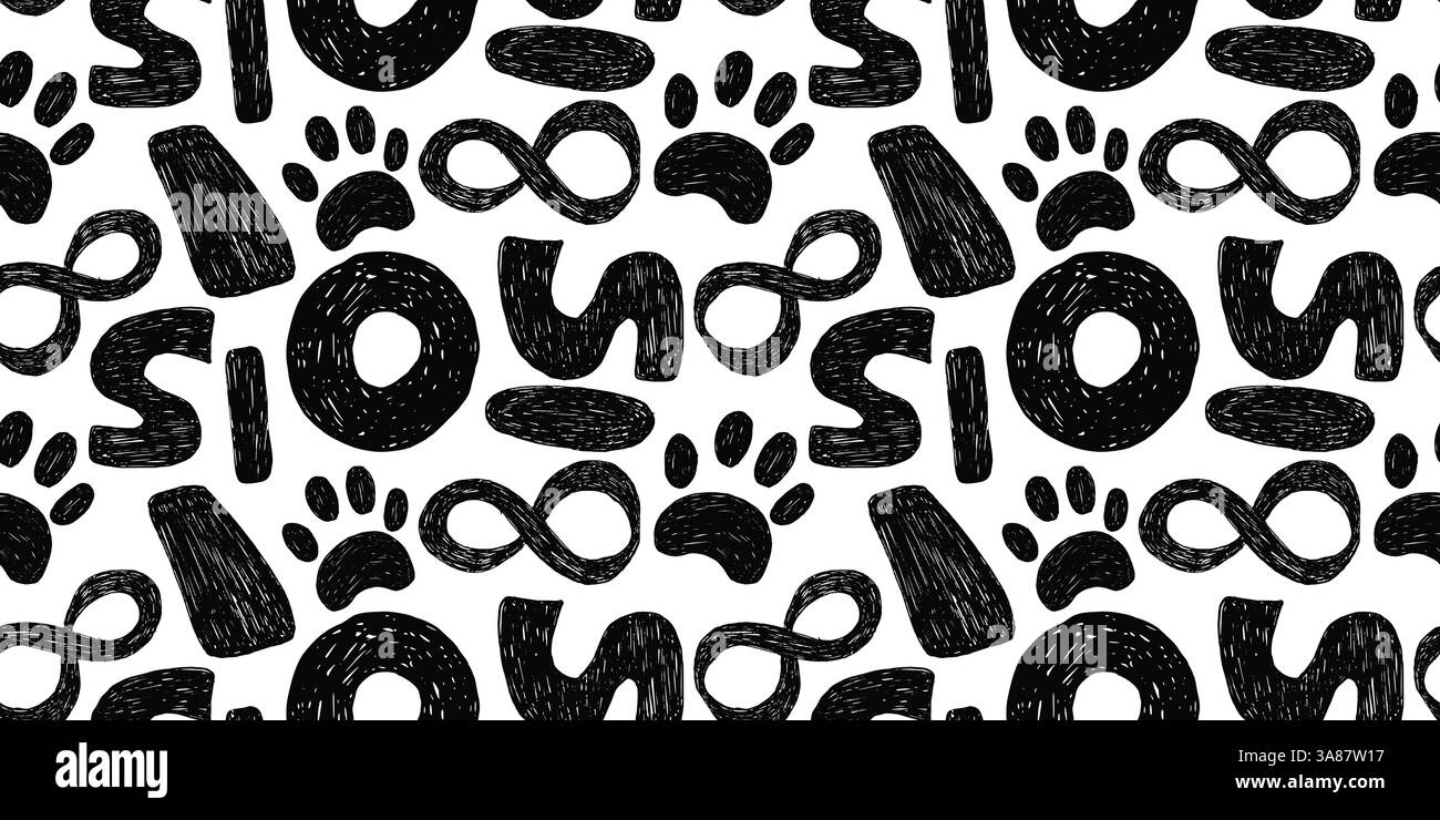 Black seamless pattern with bold groovy geometric bizarre shapes in ...