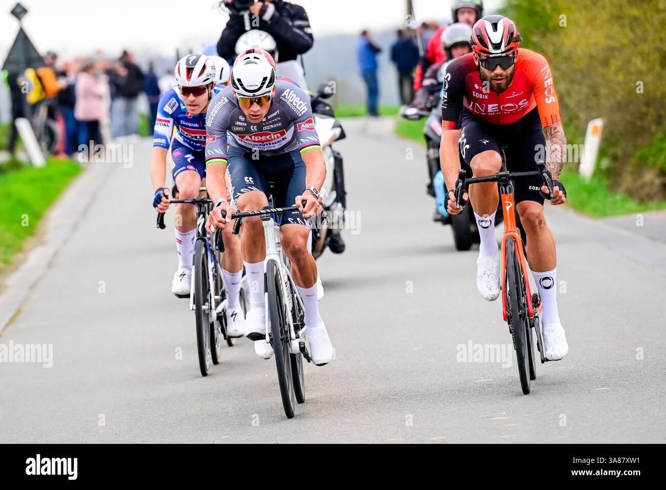 Danish Casper Pedersen of Soudal Quick-Step, Dutch Mathieu van der Poel of Alpecin-Deceuninck ...
