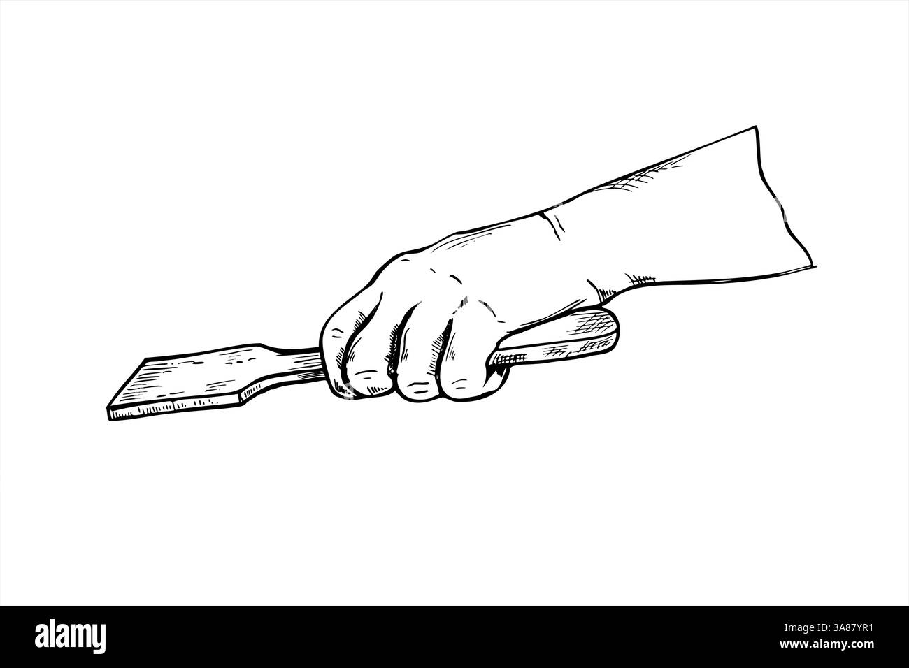 Hand holding wooden spatula for stirring food monochrome vector ...