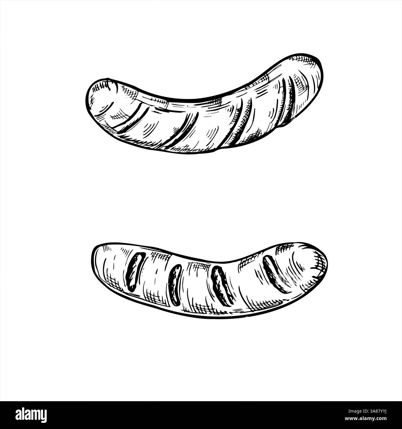 Vector grill sausages monochrome line art set illustration painted by ...