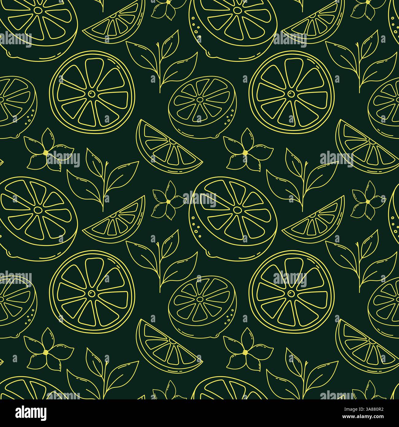 Lemon Seamless Pattern. Hand drawn outline lemon pattern design with ...