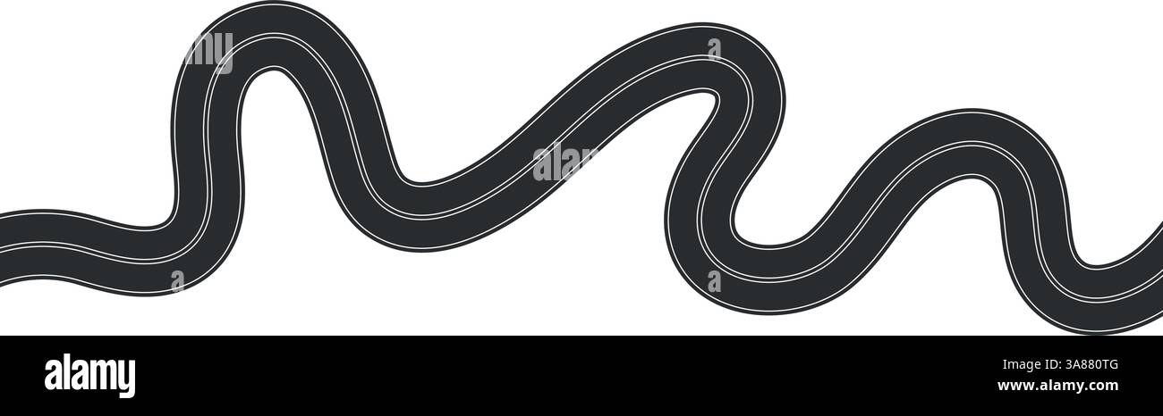 Aerial top view of curved road, highway path with lane markings, race ...