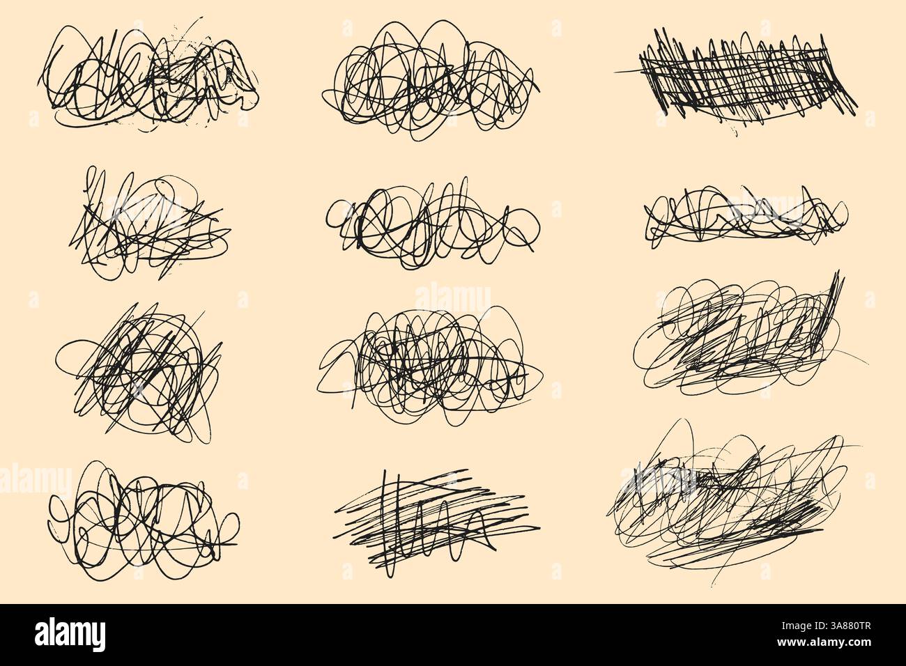 Tangled chaotic crazy lines set. Random chaotic scribble lines ...