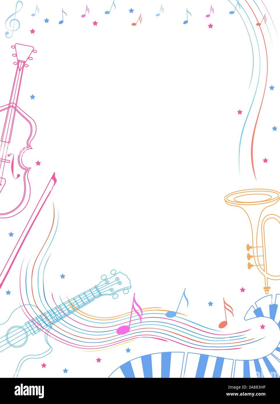 Music design. Musical frame. Vertical blue frame with guitar, violin ...