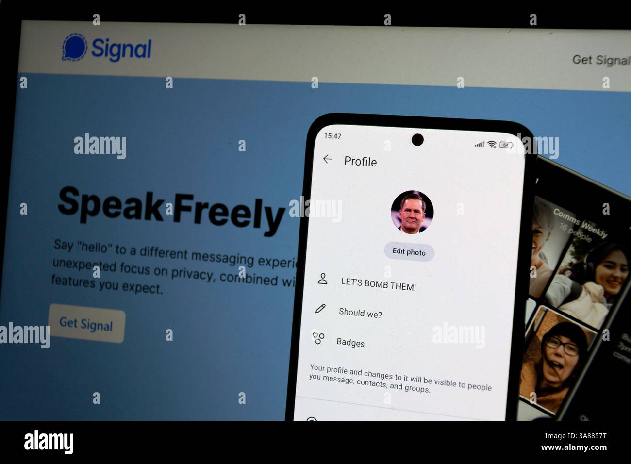 American messaging service Signal app with Mike Waltz illustrative ...