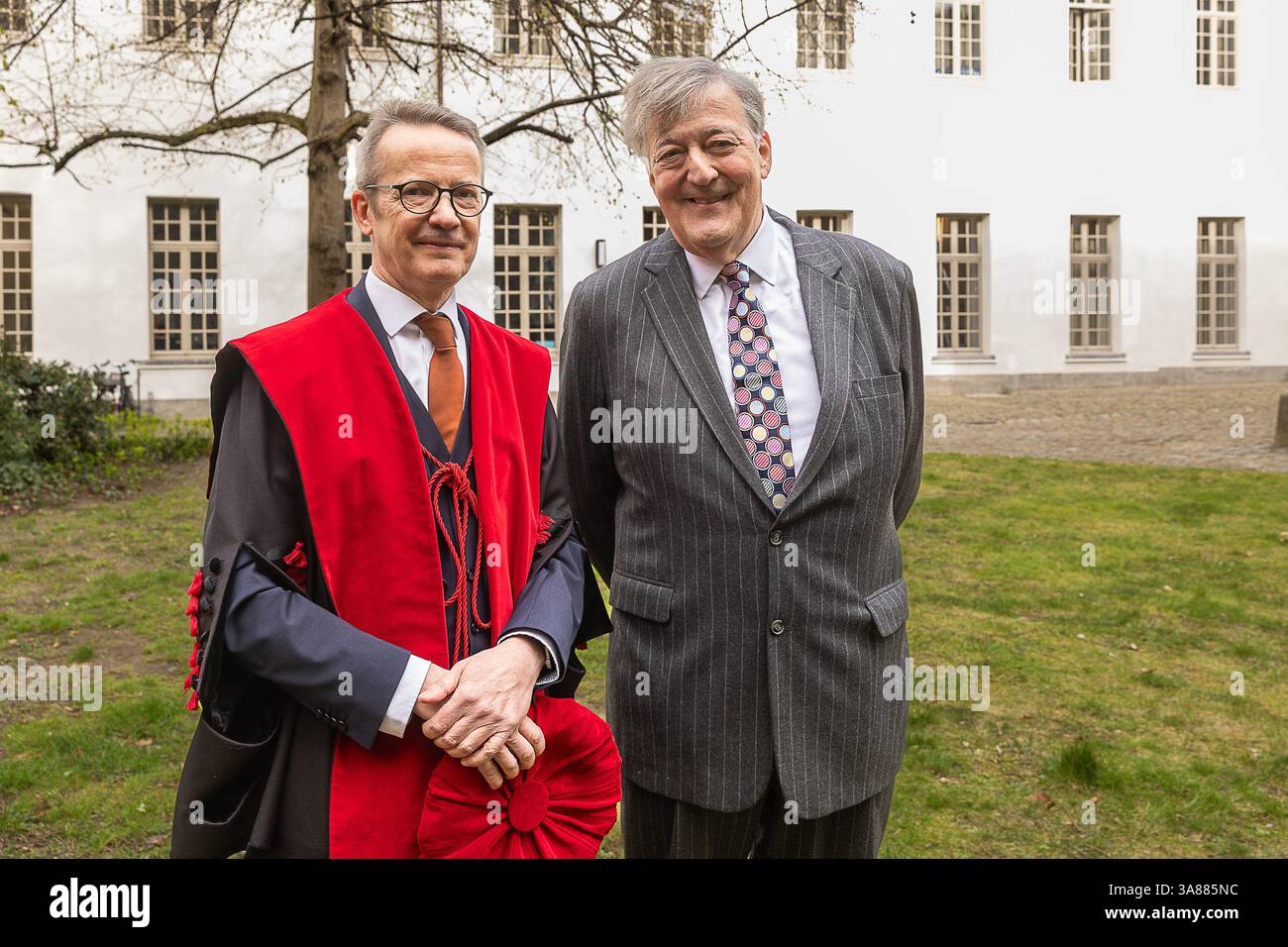 Leuven, Belgium. 28th Mar, 2025. KU Leuven rector Luc Sels and English ...