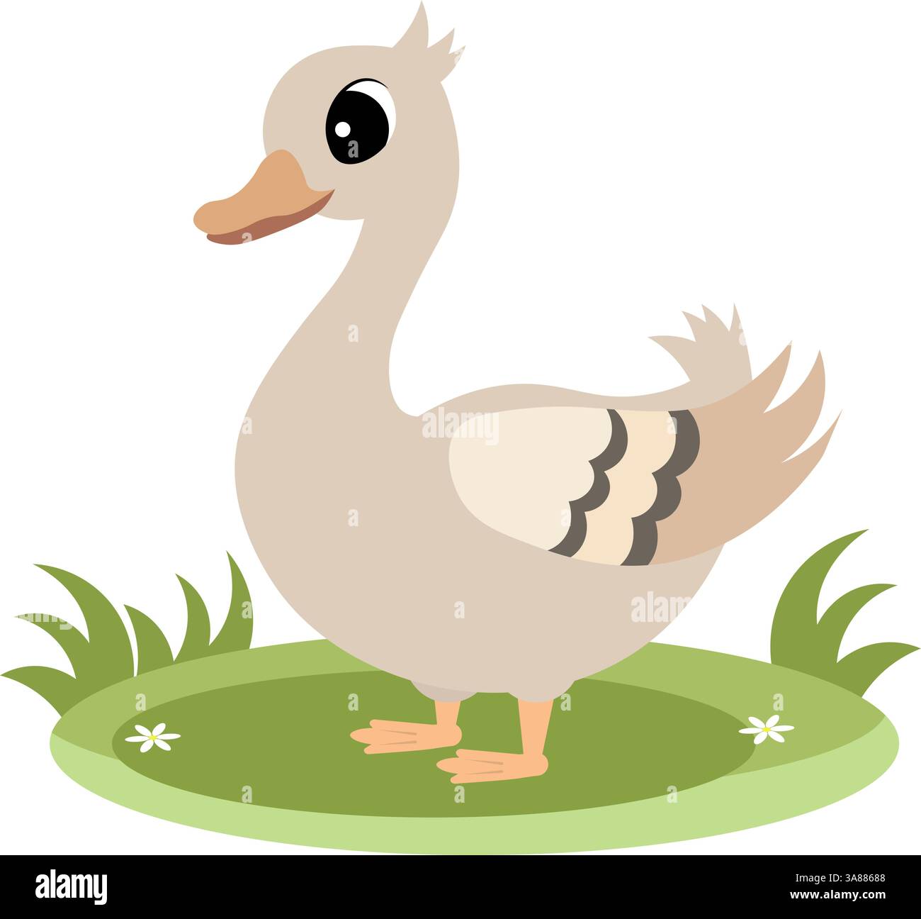 Farm Animals. Cute farm. A young grey goose stands on the green grass ...
