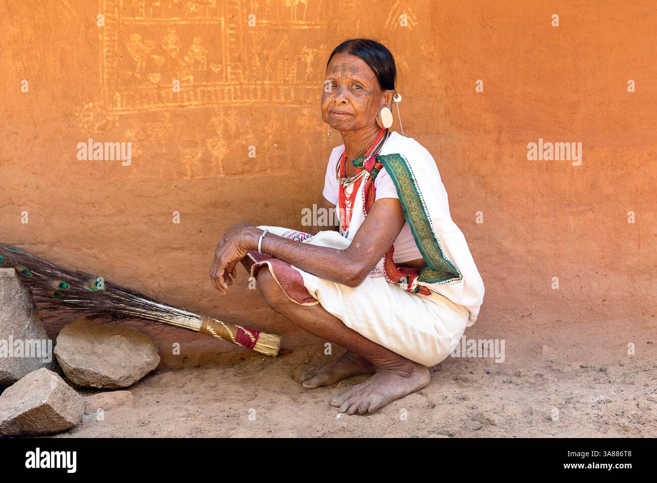 Woman from a Lanjia Saura tribe in Orissa, India, with face tattoos and ...