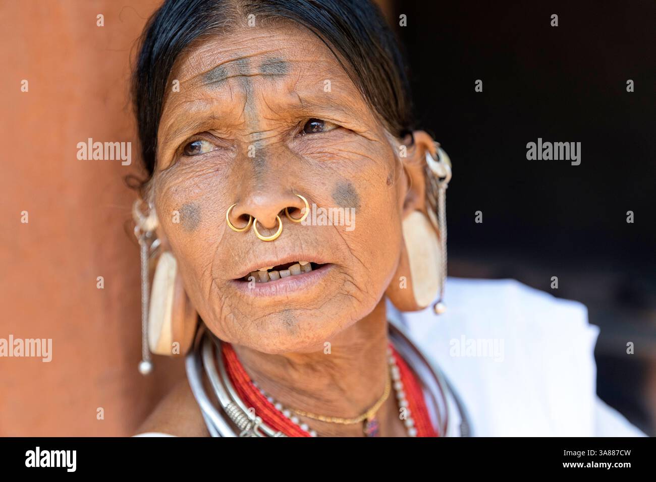 Woman from a Lanjia Saura tribe in Orissa, India, with face tattoos and ...