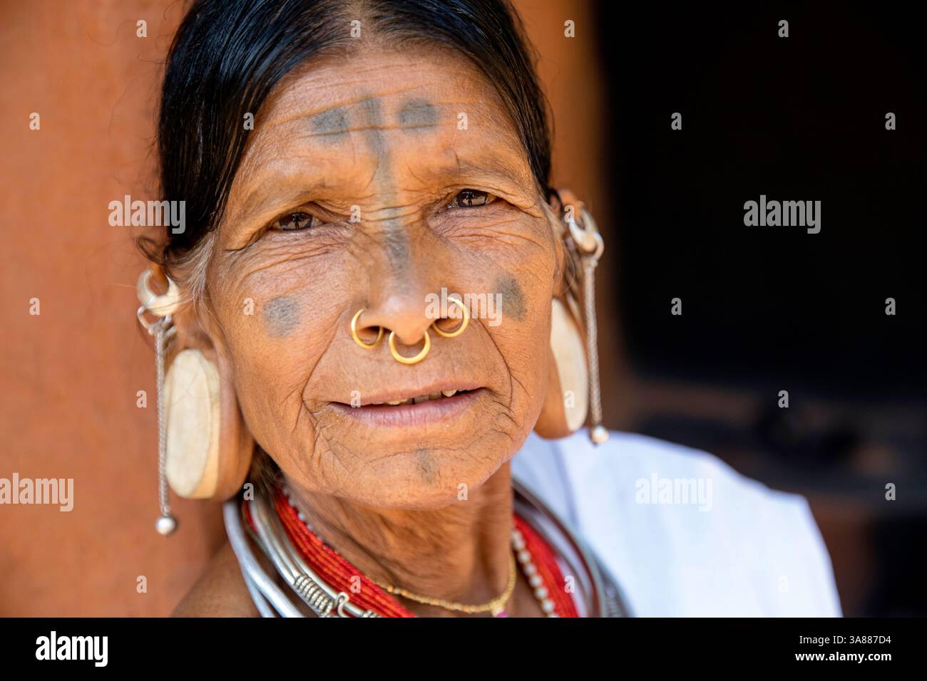 Woman from a Lanjia Saura tribe in Orissa, India, with face tattoos and ...