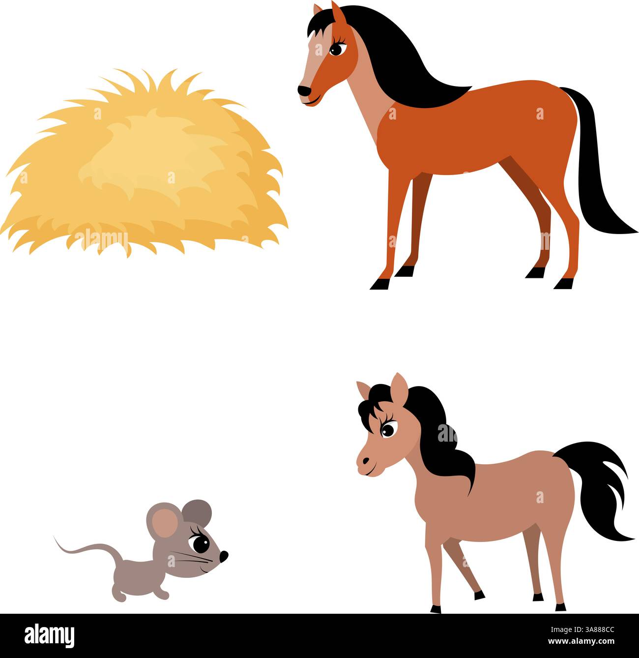 Farm Animals. Cute farm. Set horse, pony and mouse. Collection of farm ...