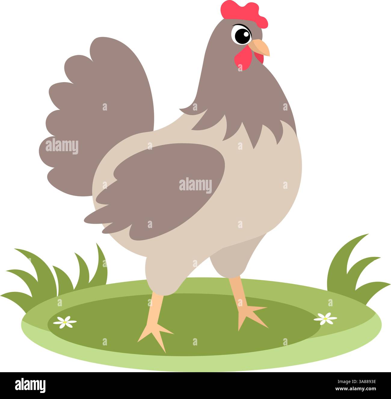 Farm Animals. Cute farm. A grey hen stands on the green grass ...