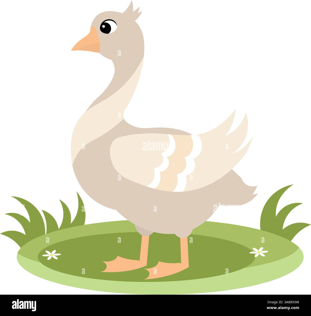 Farm Animals. Cute farm. A grey goose stands on the green grass ...