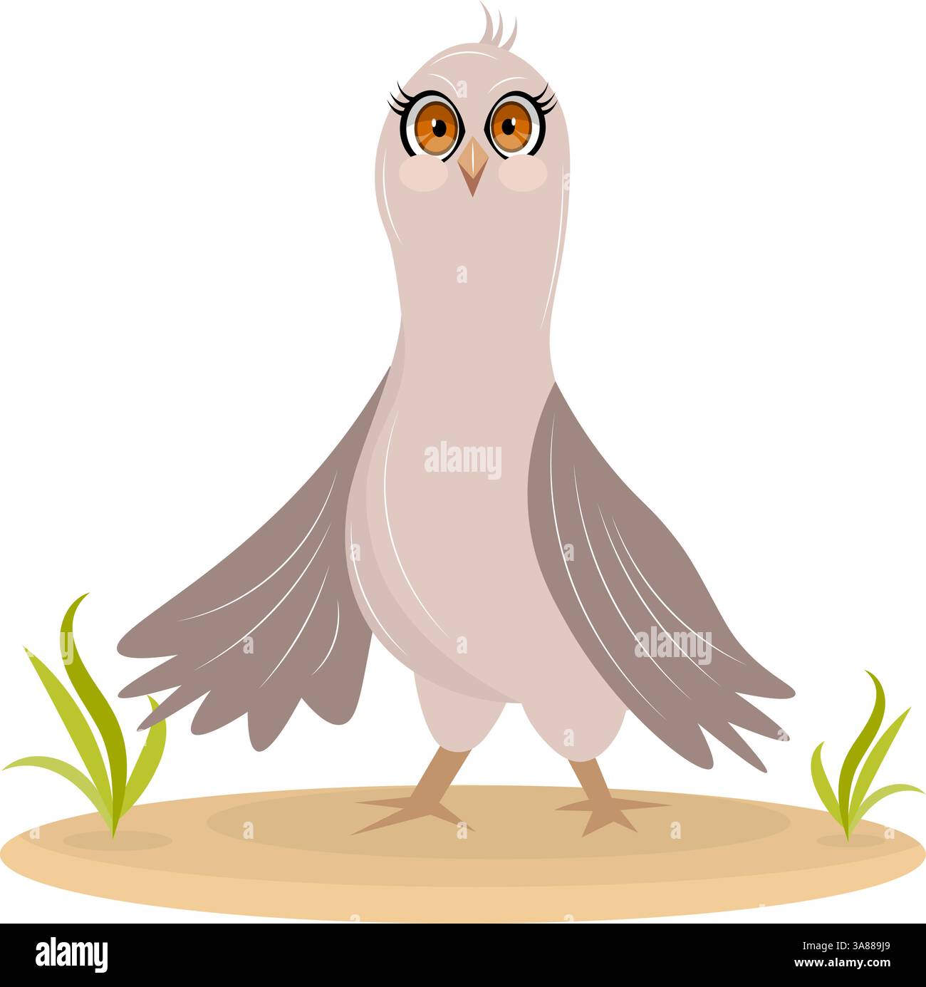 Cute zoo. Vector birds. A surprised dove stands on the sand. Vector ...