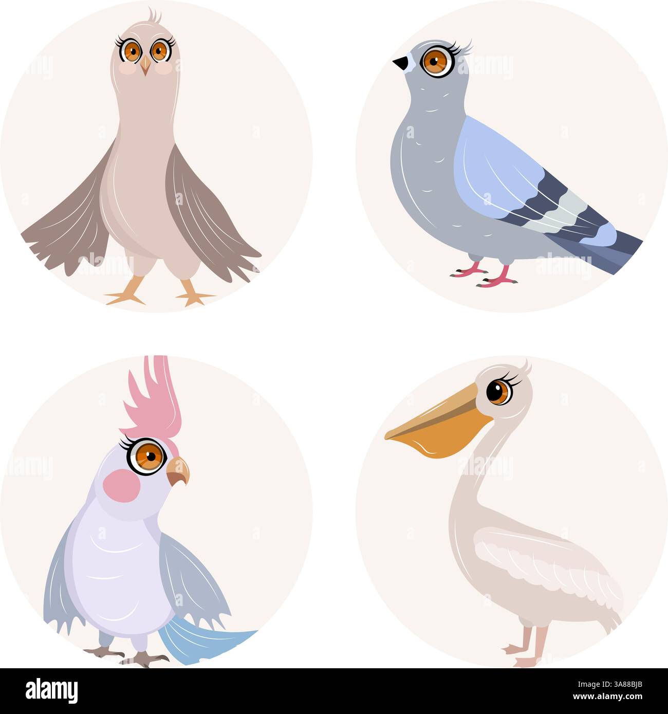 Cute zoo. Vector birds. Set of parrot, dove and pelican. Vector animals ...