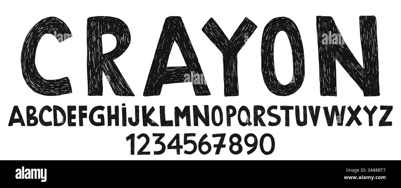 Crayon Drawn Bold Alphabet Capital Letters and Numbers. Creative font ...