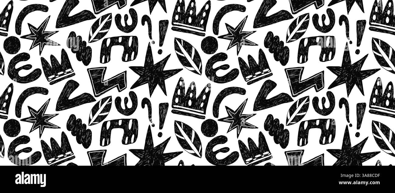 Groovy seamless pattern with bold geometric bizarre shapes in trendy ...