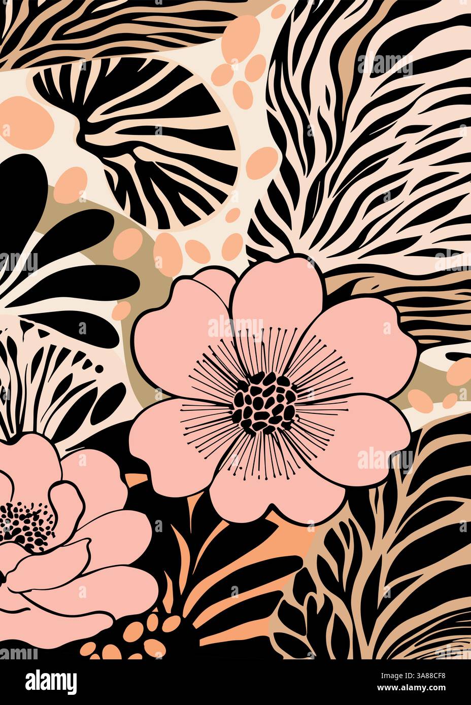 Minimal abstract floral pattern in neutral tones. Ethnic-inspired ...