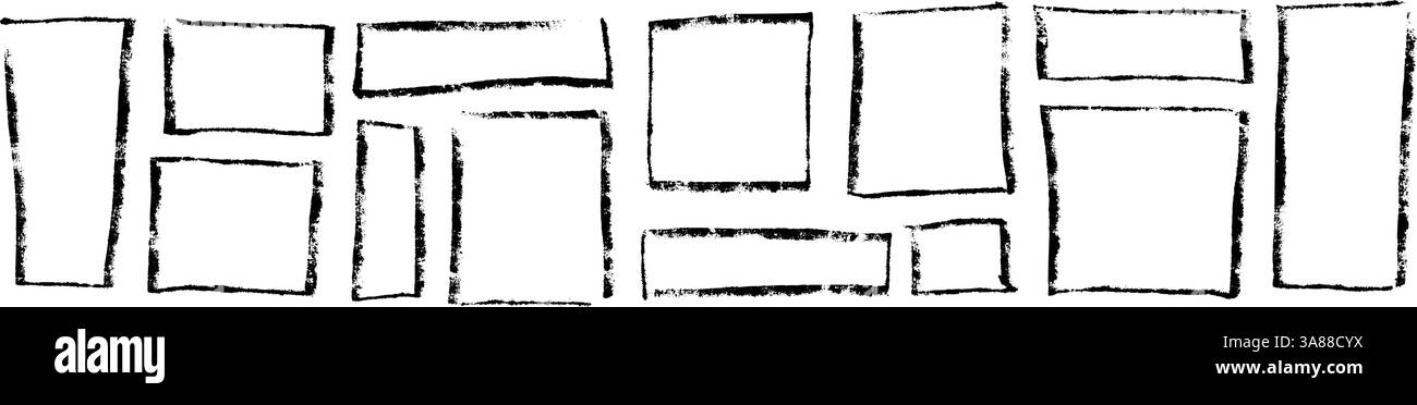 Hand-drawn rectangular frame with rough brush strokes, sketchy pencil ...