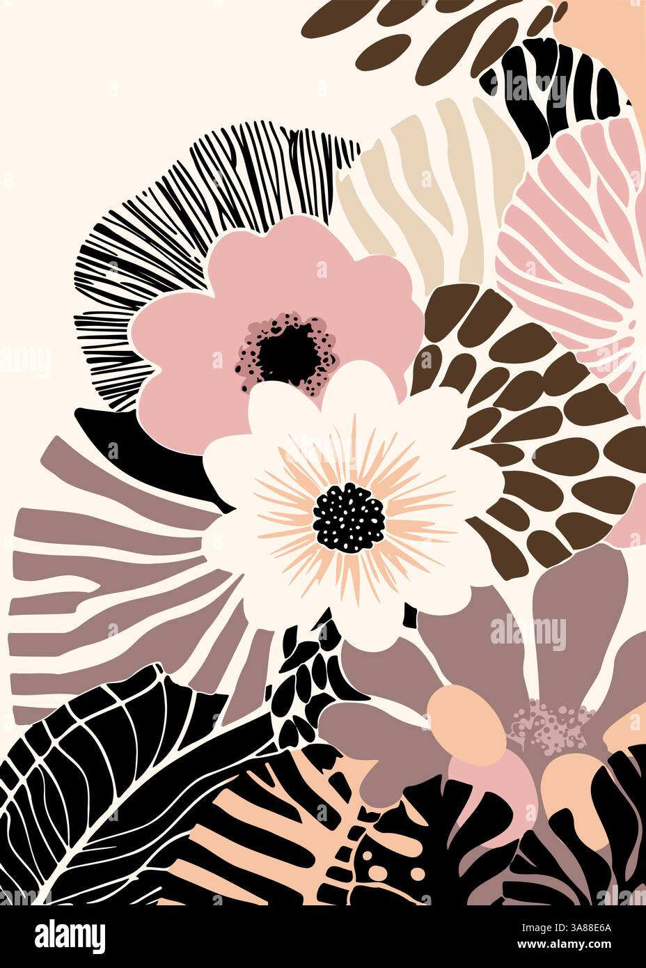 Minimal abstract floral pattern in neutral tones. Ethnic-inspired ...