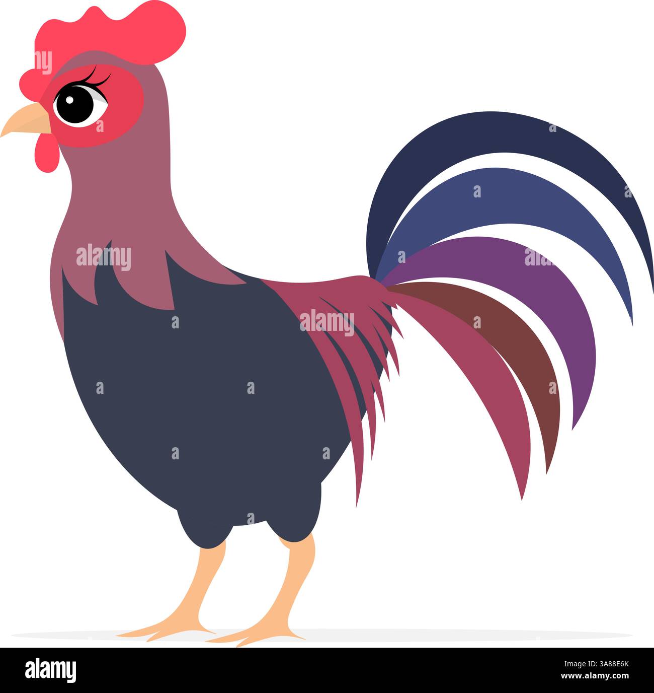Farm Animals. Cute farm. Rooster with dark feathers. Collection of farm ...