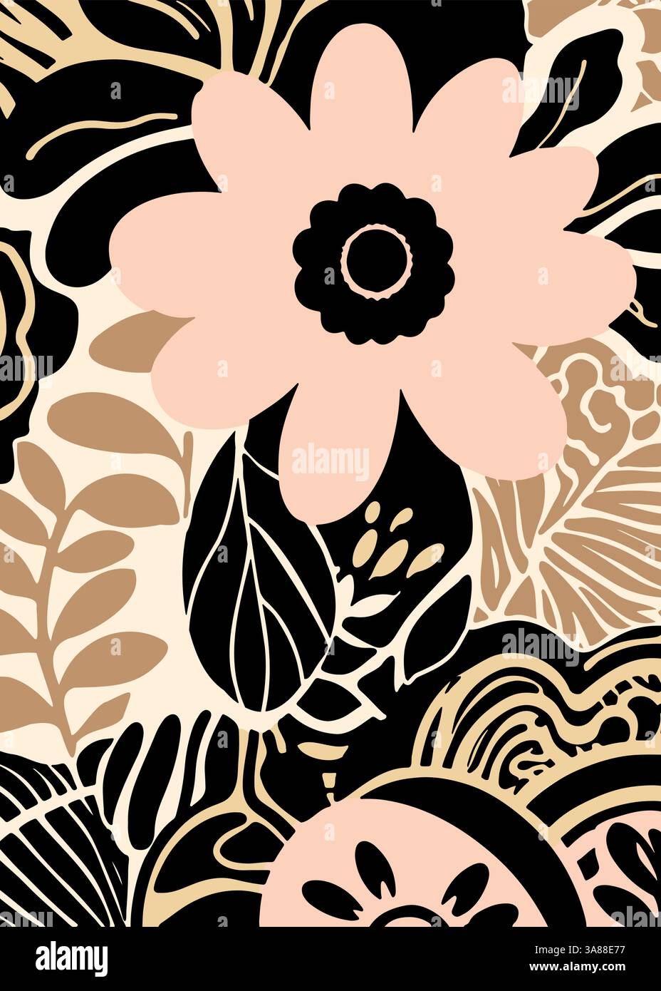 Minimal abstract floral pattern in neutral tones. Ethnic-inspired ...