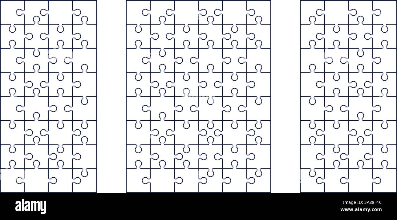 Jigsaw puzzle pieces set, round and square shapes with three-part ...