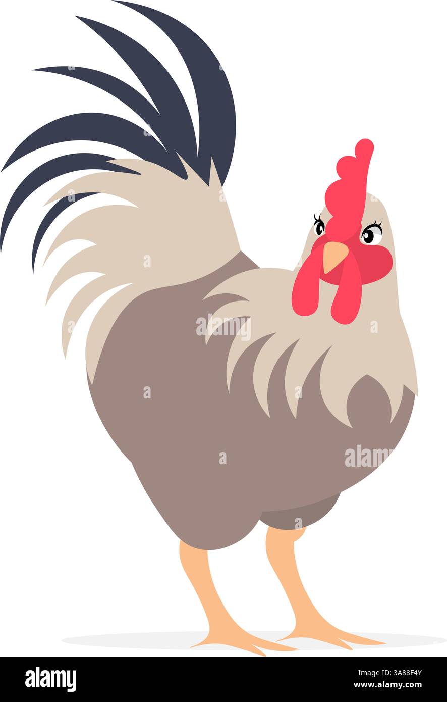 Farm Animals. Cute farm. Rooster looking left on white background ...