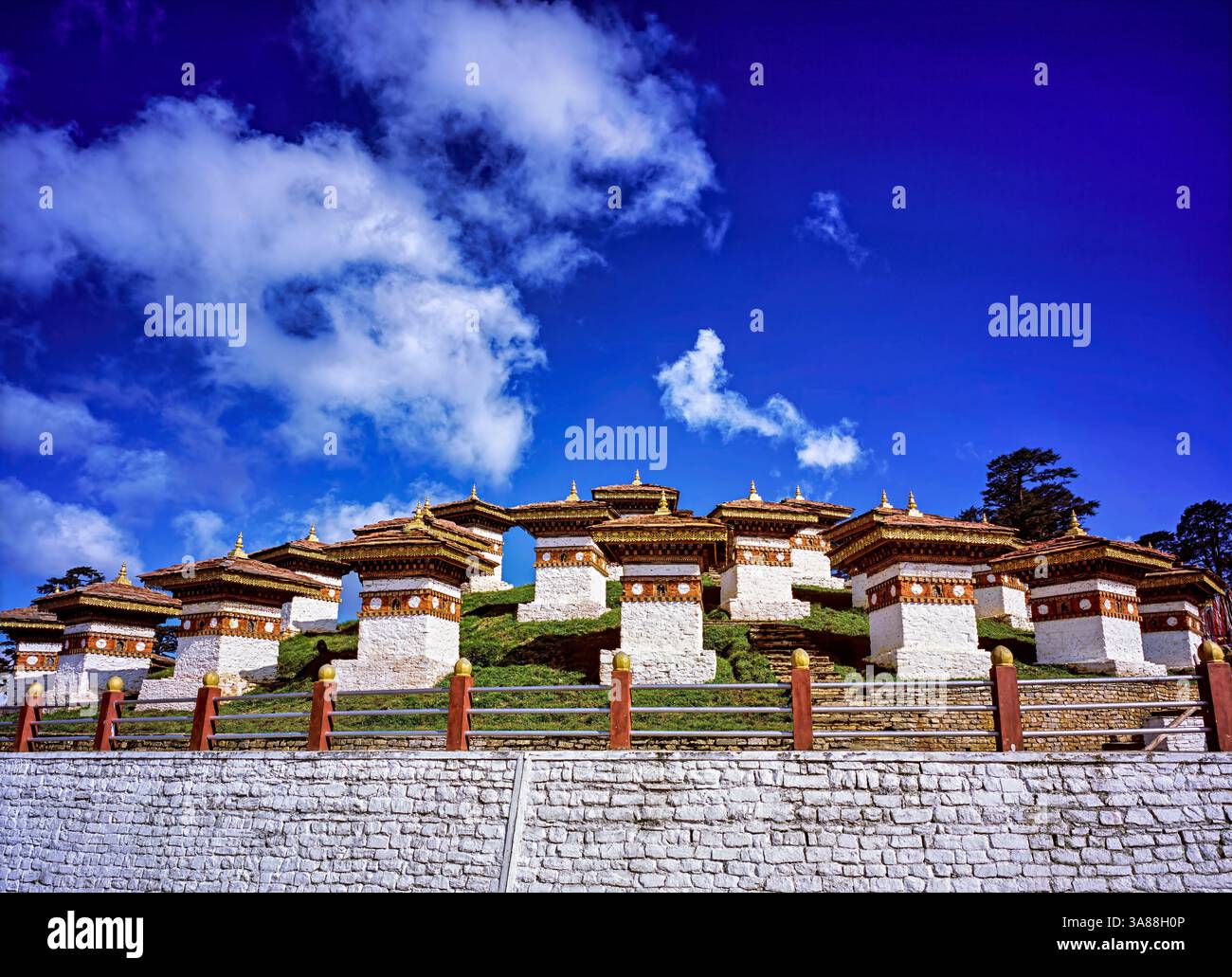 BHUTAN: Dochu la Pass, Central Bhutan. Temples of prayer Stock Photo ...