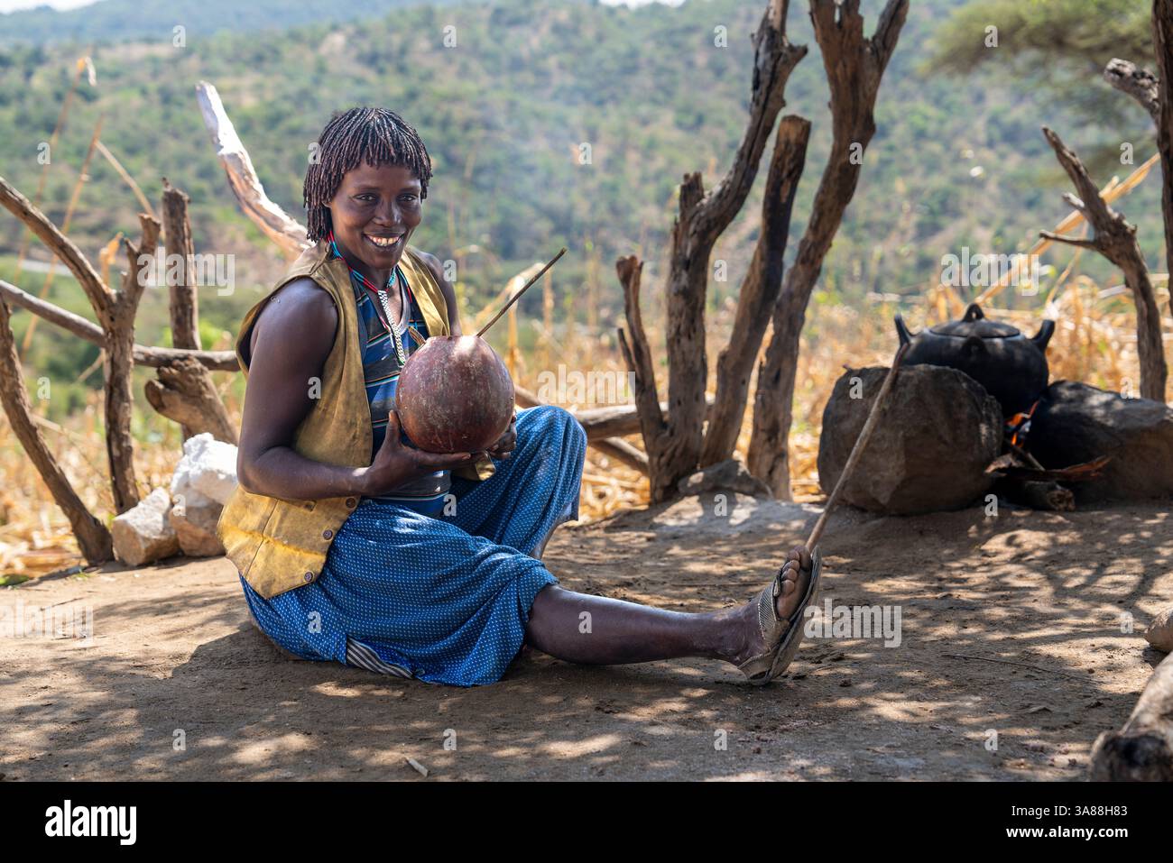 Ethiopia, woman from the Bana tribe in her village. 20th of february ...