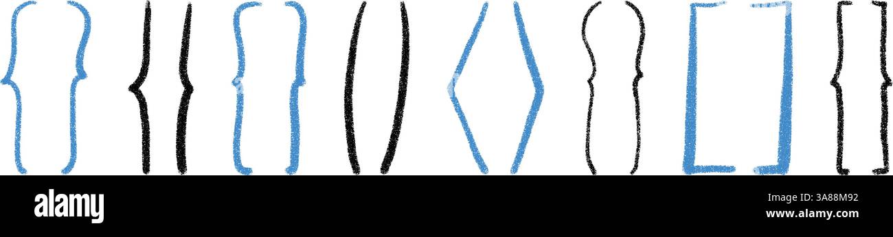 Hand-drawn curly brackets and parenthesis symbols. Typography icons ...