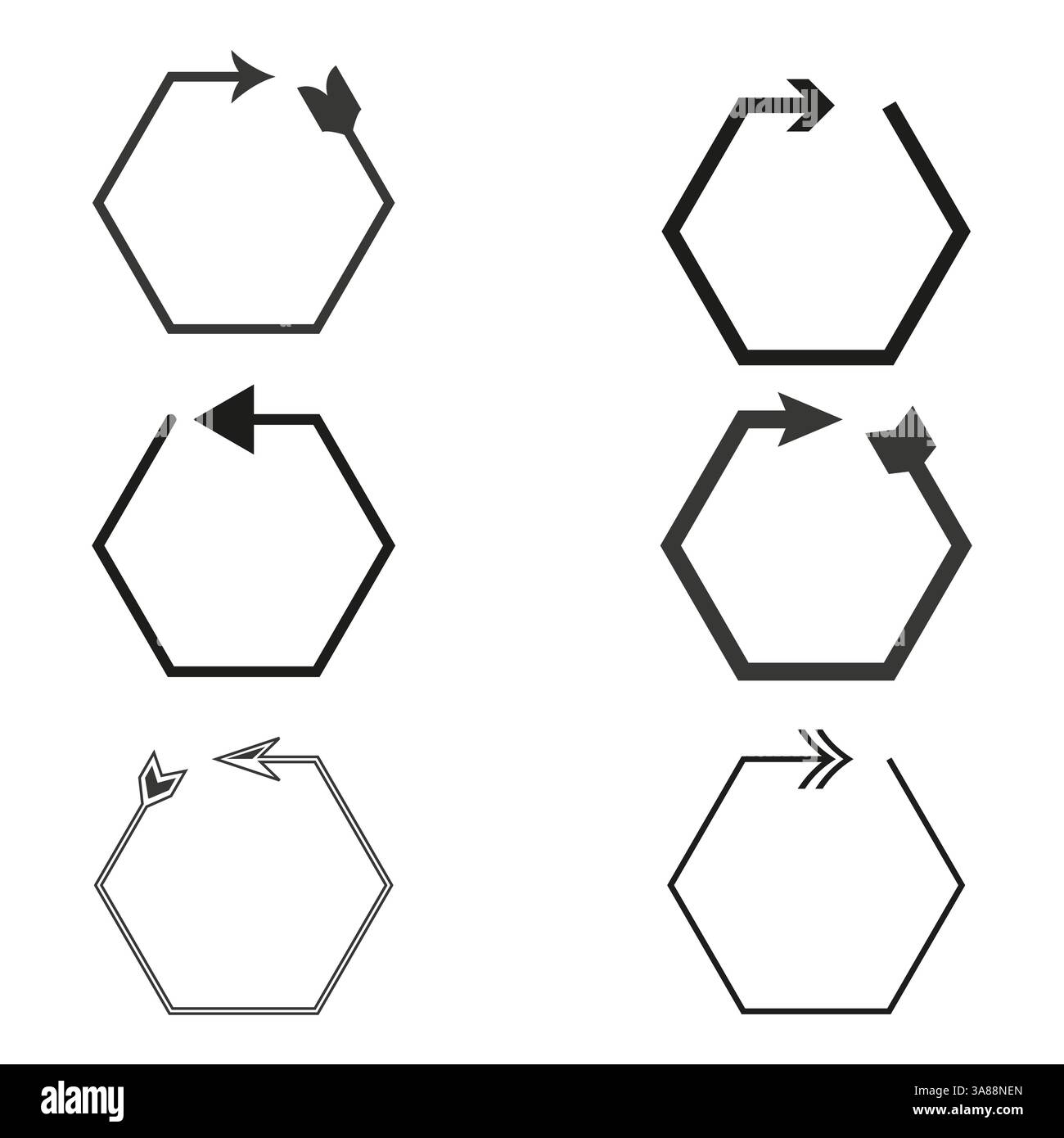 Hexagon icons set. Rotating arrow designs. Minimal geometric shapes. Vector illustration Stock ...